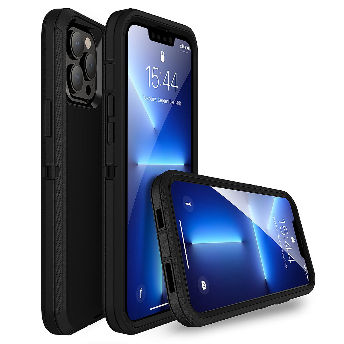 MXX Compatible with iPhone 13 pro Max Case, 3-Layer Super Protective Full Heavy Duty Body Tough Rugged Bumper Cover, Shock & Dust Proof, Designed for Apple 13 pro Max Phone Case 6.7" (Black)