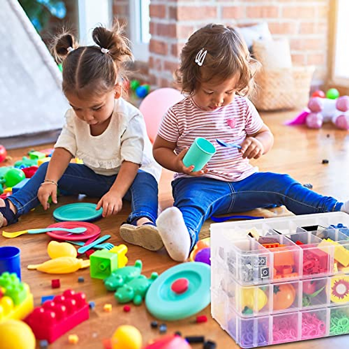 QUEFE 5-Tier Stackable Storage Container Box with 50 Compartments, Plastic Organizer Box for Arts and Crafts, Toy, Fuse Beads, Washi Tapes