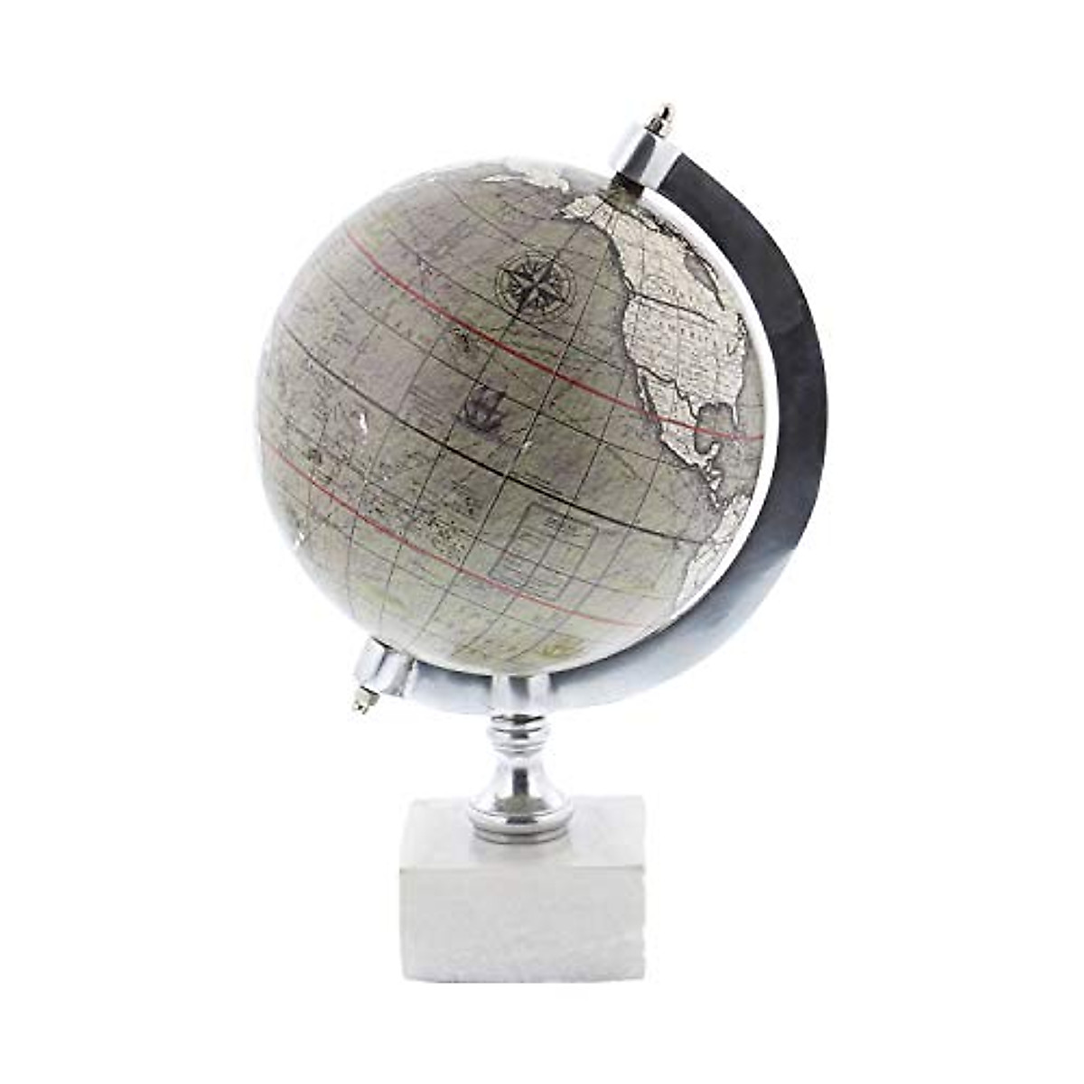 Deco 79 Marble Globe with Marble Base, 7" x 7" x 11", White