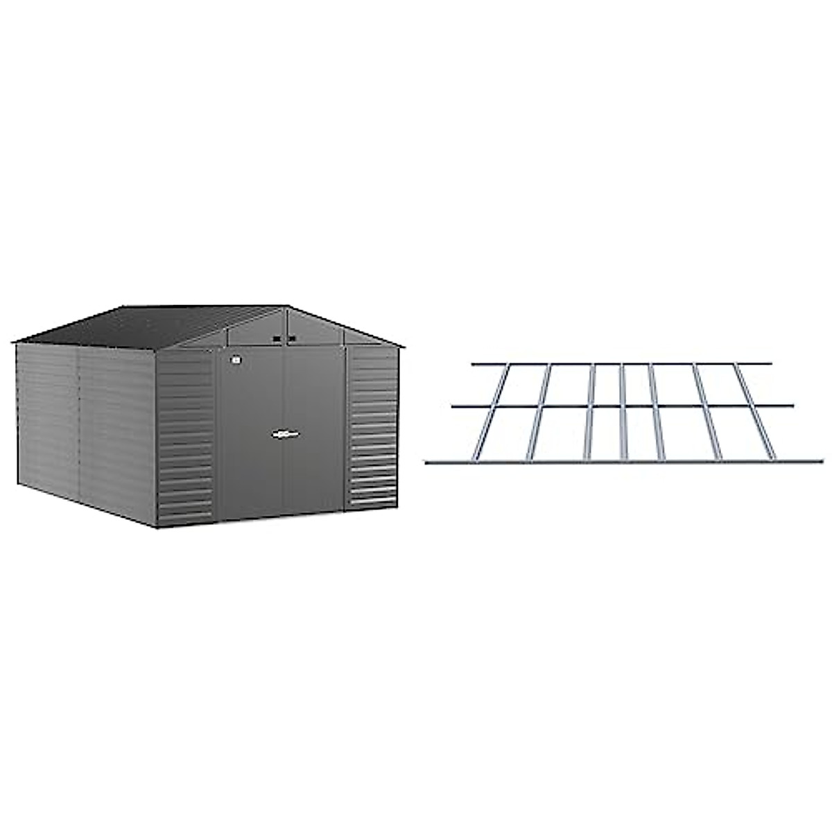 Arrow Shed Select 10' x 14' Outdoor Lockable Steel Storage Shed Building, Charcoal & Floor Frame Kit for Arrow Classic and Select Storage Sheds, Extra Large Sheds