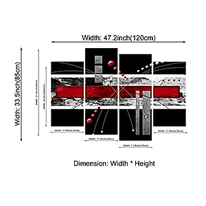 YPY Large Black Red Canvas Wall Art - 4 Panels Modern Abstract Picutre Set for Home Decoration - Contemporary Painting Artwork Ready to Hang Living Room Bedroom W48 x H36