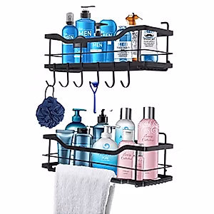 Goodedge Black Shower Caddy [with 2 extra Adhesives, No Drilling]: A Perfect Stainless Steel Shower Basket As Your Bathroom Organizer, Kitchen Organizer and Shower Caddy Shelf