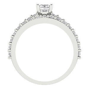 1.16 ct Emerald Cut Clear Simulated Diamond 14k White Gold Solitaire W/Accents Wedding Engagement Bridal Ring Band Set Sz 7