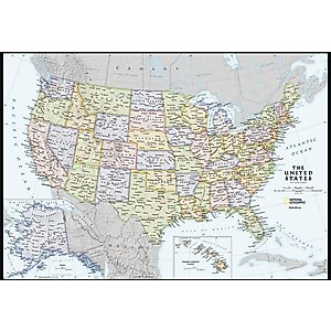 National Geographic Maps: United States Contemporary Wall Map - Compact - 23.25 x 16 in - Rolled Canvas