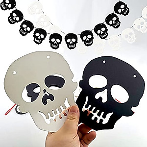 FAZHBARY 2 Pack White Black Skull Garland Birthday Party Decorations Pirate Theme Party Halloween Decorations Garland Banner