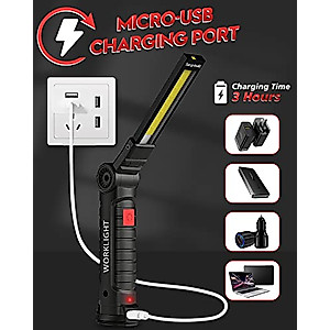 Coquimbo Tool Gifts for Men, Rechargeable LED Work Lights Grill Light Flashlights with Magnetic Base 5 Modes 360° Rotate(2pack Black)