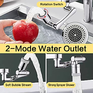 Kitchen Sink Aerator, Dual-function 2 Flow Big Angle Sink Sprayer Attachment, Faucet Replacement Part 55/64'' Female Thread, Chrome