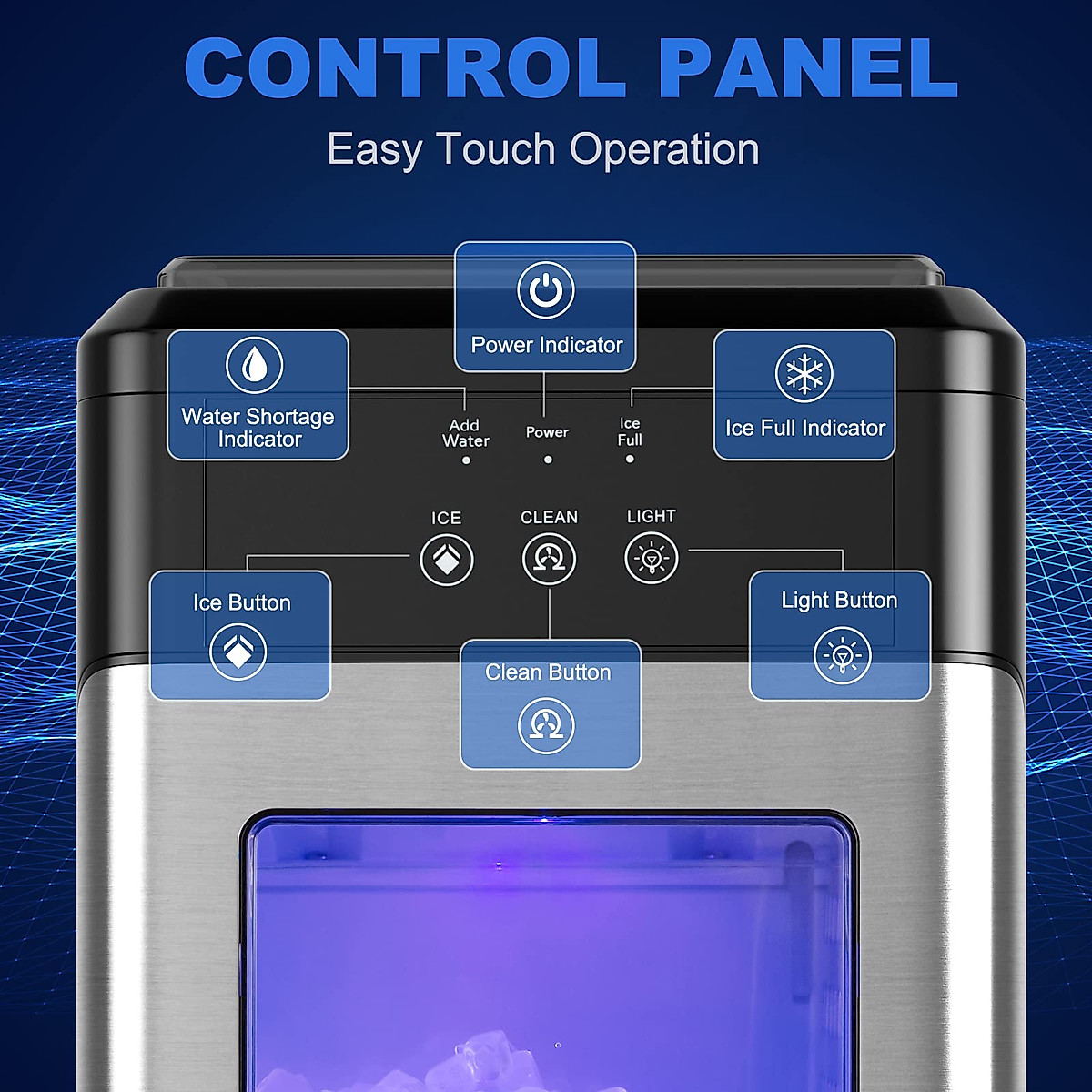 ARLIME Nugget Ice Maker Machine Countertop, Sonic Ice Maker Self-Cleaning 44lbs/24H, 4.8lb Ice Bin & Scoop, Intelligent Control Panel, Portable Ice Makers for Kitchens, Offices, Home