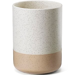 Yangbaga kitchen Utensil Holder for Countertop-7.2" Large Kitchen Utensil Organizer Ceramic Cooking Utensil Holder,Utensil Crock for Kitchen Counter Matte Cream-Colored Farmhouse Decor Accessories