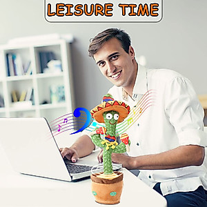 Dancing and Singing Cactus Toy，Repeat What You Said and Emit Colored Lights Cactus Toy，USB Charging, Sing 120 Songs, Fun Toy Gifts for Boys and Girls (Green)
