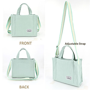 UERRUAM Casual Corduroy Tote Bag for Women-Lightweight Crossbody Bag with Adjustable Strap for Work,Travel,Daily Use,Large,Mint Julep