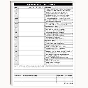 Real Estate Agent Supplies - Daily Planner Task List Notepad. Simple one page document with calendar, task lists, call and mileage log. Keep organized & focused on selling real estate. 8.5 X 11
