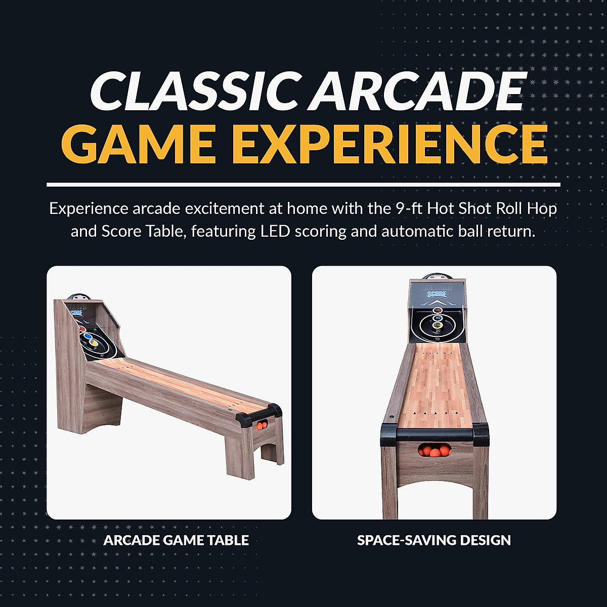 Hathaway Shooting Star 9-ft Arcade Ball Roll and Score Machine Table with LED Electronic Scorer and Sound, Great for Family Recreation Game Rooms, Driftwood