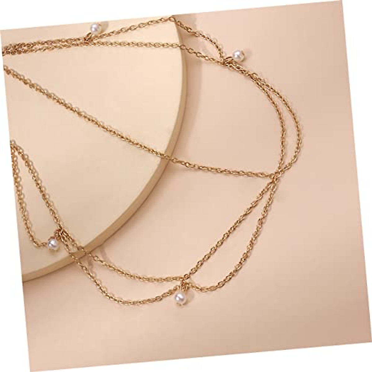 KALLORY 2pcs Hair Crysatal Drop Head Forehead Jewelry Pearl for Bridal Headdress Party Wedding Bohemian Decorative Holiday Headband Prom Crown Women Ladies Chain Tassel Band Pendant Peal