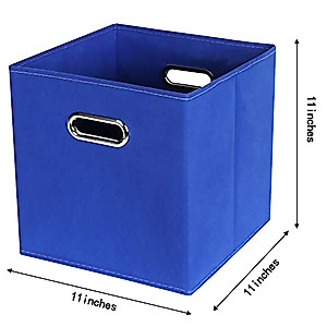 STOREONE Fabric Storage Bins Cubes Baskets Containers-(11X11X11") with Dual Handles for Shelf Closet, Nursery Home ， Bedroom Organizers, Foldable Set of 3 (Dark Blue)