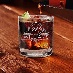 Personalized Monogram Engraved Bourbon Whiskey Rocks Glass 11 oz, Custom Drinking Gift with Initial and Name for Him, Her