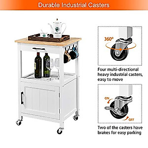 Yaheetech Rolling Kitchen Island with Single Door Cabinet and Storage Shelf, Kitchen Cart with Drawer on Swivel Wheels for Dining Room/Living Room, 18"x22"x35"H, White