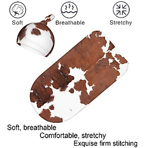 Jarverce Cowhide Print Swaddling Blanket for Baby, Soft Sleeping Bag, Sack for Newborn Boys Girls, Unisex Baby Stuff, Highland Cow