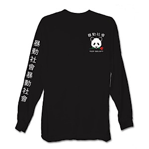 Riot Society Mens Panda Rose Long Sleeve T-Shirt - Black, Large