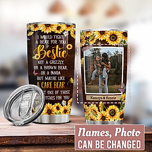 Wassmin Best Friends Tumblers Personalized Tumbler With Picture Photo I Would Fight A Bear For You Tumblers 20oz 30oz Coffee Travel Mug Birthday Christmas Presents BFF Besties Cup Gifts