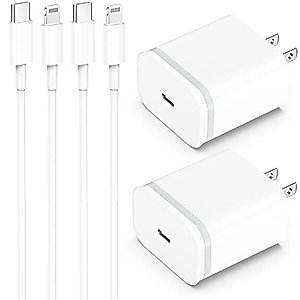 JEROYAL USB C Fast Charger for iPhone 14/14 Plus/14 Pro/14 Pro Max 13 12, 2-Pack 6FT Cable Cord with 20W Plug Block Wall Charging Box Brick USBC Type C Cube PD Adapter for 11 Mini SE XS XR X 8 7 6 6S