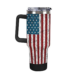 100% BLUE COLLAR 40 oz Water Bottle with Handle and Straw, Cool American Flag Large Capacity Leak Resistant Tumbler -Fits in Cup Holder for Travel, Work