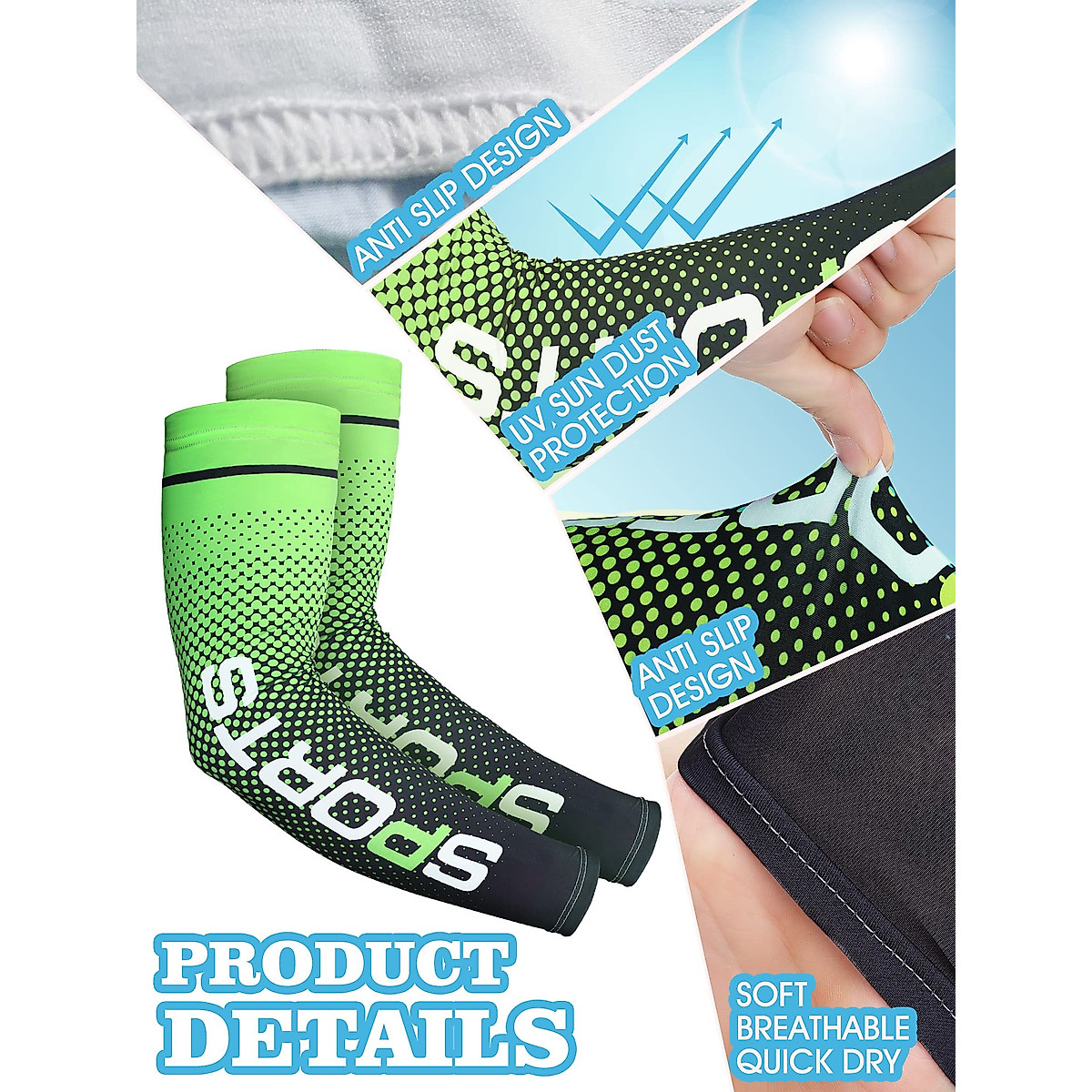 JenPen 6 Pairs UV Sun Protection Arm Sleeves Cooling Sports Sleeve Anti Slip Ice Silk Arm Warmers Arm Covers for Men Women (Cool)