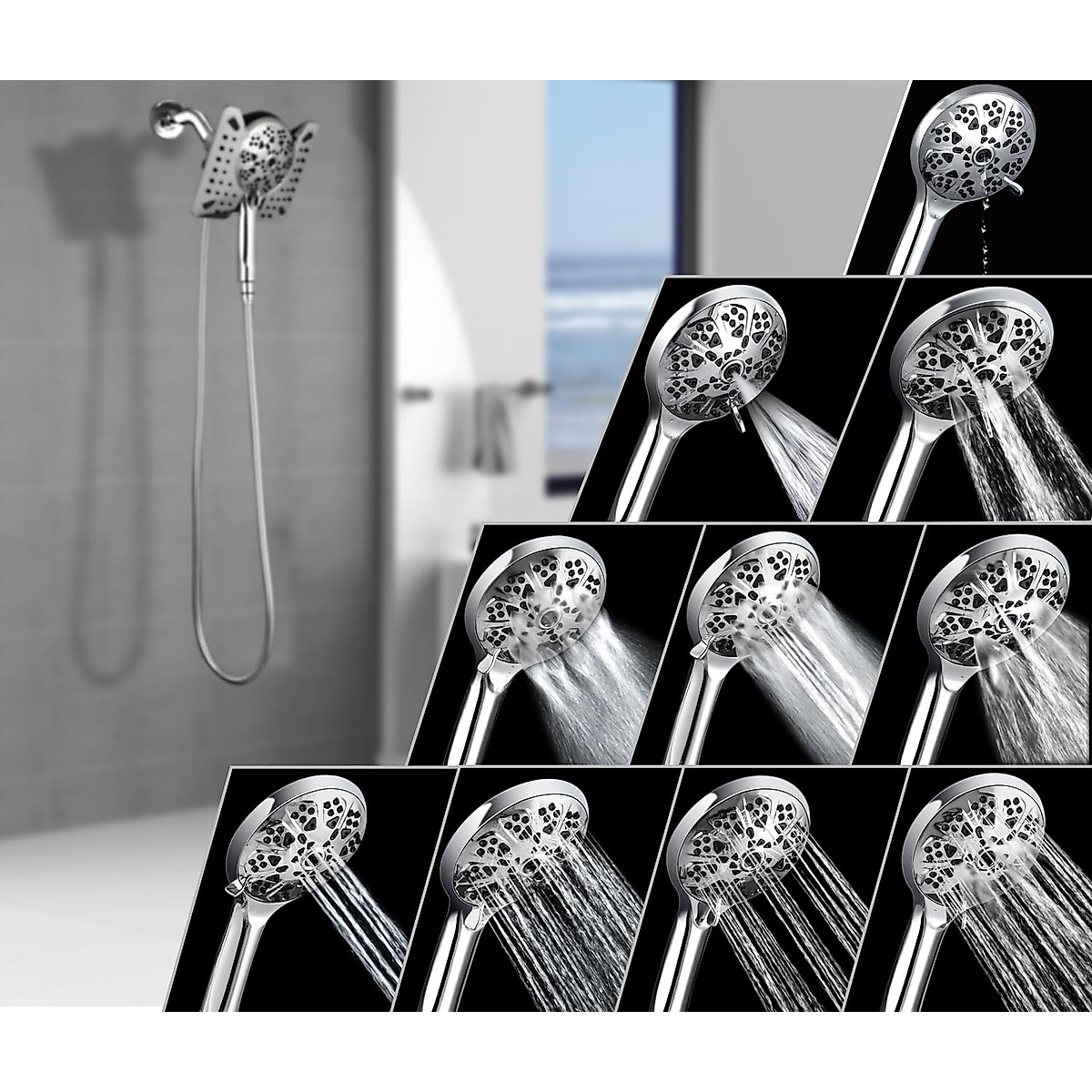 INAVAMZ 2-IN-1 Shower Heads with Handheld Spray Combo: 7.5 Inch Rainfall Shower Head & 10 Settings Hand Held Shower Head, Detachable Shower Head with Hose Lifetime Shower Head Warranty