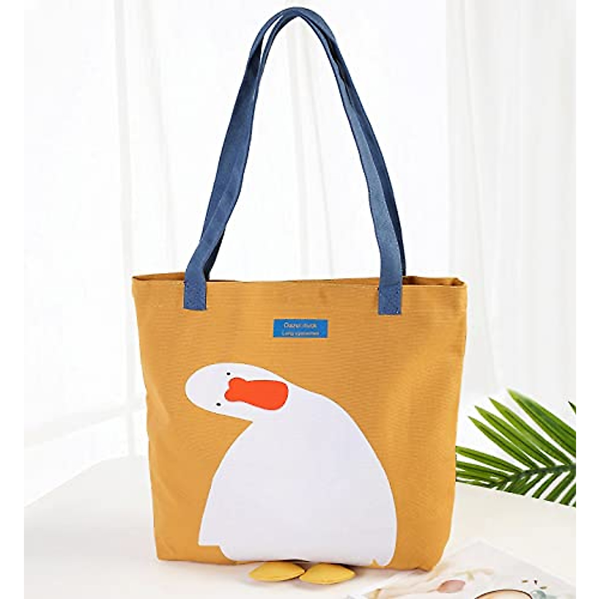 AWXZOM Cute Canvas Tote Bag graphic tote bag funny bags Lunch Grocery (yellow duck)
