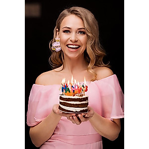 CEALXHENY Beaded Birthday Earrings for Women Delicate Birthday Queen Heart Drop Dangle Earrings Statement Handmade Birthday Party Jewelry Gifts (Pink)