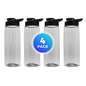 26 oz Water Bottle, Tritan Sports Water Bottle for Gym and Team Sports, School Water Bottle, BPA Free Water Bottle with Flip Top, 4-Pack, Made in USA by Gary Plastic Packaging