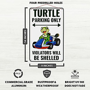 Venicor Turtle Parking Sign Decor - 9 x 14 Inches - Aluminum - Turtle Gifts for Turtle Lovers Women - Pet Turtle Tank Accessories Habitat Decorations Poster