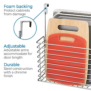 iDesign Classico Metal Over the Cabinet Kitchen Bakeware Organizer Basket for Cutting Boards, Baking Sheets, Pans, 13.73" x 5.18" x 14.2" - Chrome