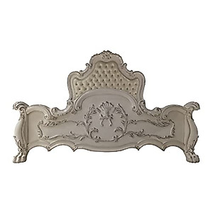 Acme Dresden Wooden Bed with Faux Leather Upholstery in Bone White