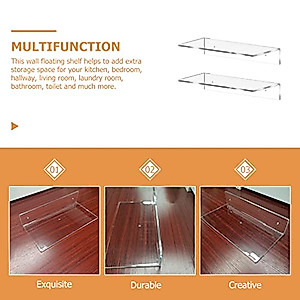 ULTECHNOVO 2Pcs Acrylic Floating Shelves Clear Wall Dispay Shelf Space Saving Wall Bookshelf Invisible Floating Organizer for Living Room Bedroom Home Office Transparent
