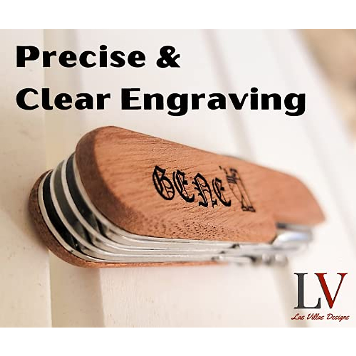 Personalized Wooden Pocket Knife | Customizable Design | Laser Engraved | 8-Function Multi-Tool (Stainless Steel) | Gift for Men, Groomsmen, Birthday, Graduations