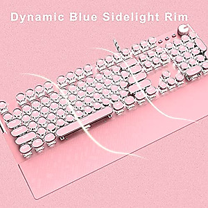 TONIZER Pink Mechanical Gaming Keyboard with White LED Backlit Keyboard with Palm Wrist Typewriter Style USB Wired Gaming Keyboard for PC Mac Laptop (Blue Switch)