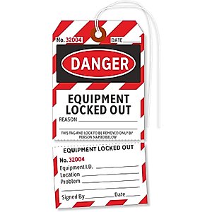 SmartSign Danger - Equipment Locked Out Tag with String Tear Stub | 2.875" x 5.75" Cardstock, Pack of 100