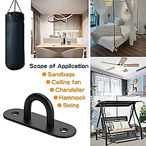 SAYAYO 6 PCS Pad Eye Plate Hooks U Ceiling Hook for Hanging Plants Outdoor Lights Swing Suspension Marine Hardware Staple Hook Loop with Screws Stainless Steel Wall Mount (Black)