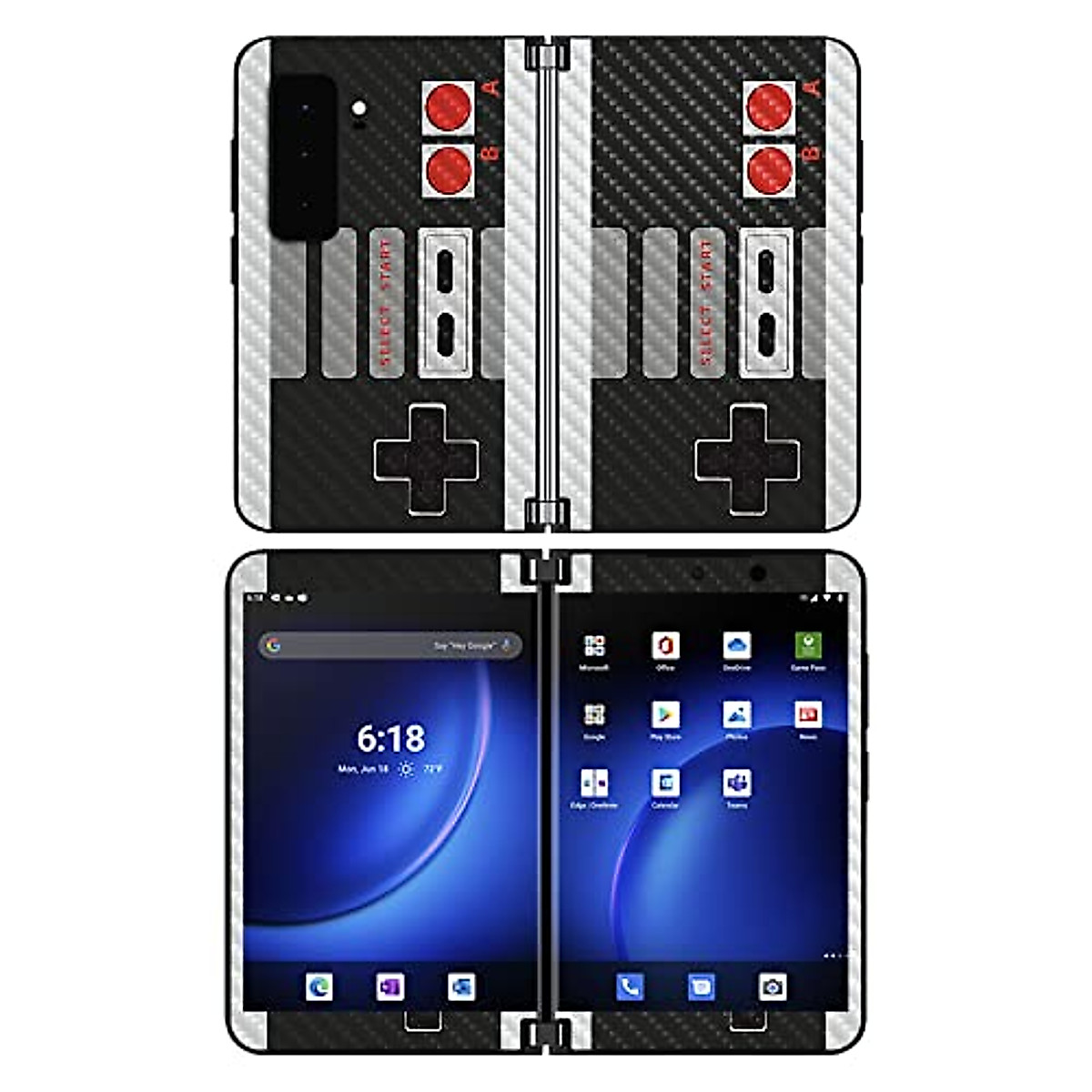 MightySkins Carbon Fiber Skin Compatible with Microsoft Surface Duo 2 - Retro Gamer 3 | Protective, Durable, and Unique Vinyl Decal wrap Cover | Easy to Apply and Change Style | Made in The USA