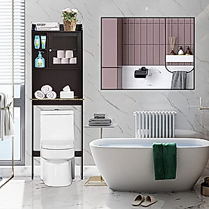 Henf Over The Toilet Storage Bathroom SpaceSaver Bathroom Storage Cabinet with Door and Adjustable Shelf Over Toilet Bathroom Organizer (Espresso)