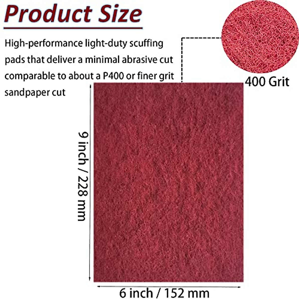 Tonmp 10 Pack 6" x 9" 400 Grit General Purpose Scuff Pads for Scuffing, Scouring, Sanding, Paint Primer Prep Adhesion Scratch - Surface Preparation Automotive Car Auto Body Woodworking (Red)