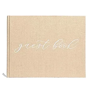 Pearhead Linen Beige Wedding Guest Book with White Script, Elegant Wedding, Rustic Wedding, Simple Wedding Décor, Bridal Shower Gift, Ivory