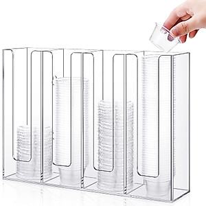 Cup Lid Organizer Acrylic Sauce Cup Holder 4 Compartments Countertop or Wall Mount Portion Cup and Lid Organizer Restaurant Supplies for Party Kitchen Sauce Cup and Lid Storage Holder (Clear)