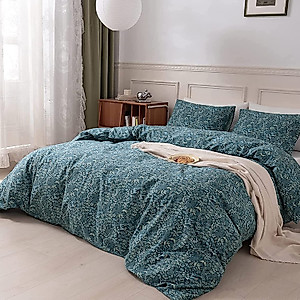 EAVD Garden Style Botanical Floral Duvet Cover Twin Soft 100% Cotton Yellow Floral Leaves Pattern Bedding Set with 2 Pillowcases Reversible Girld Plaid Duvet Cover with Zipper Closure