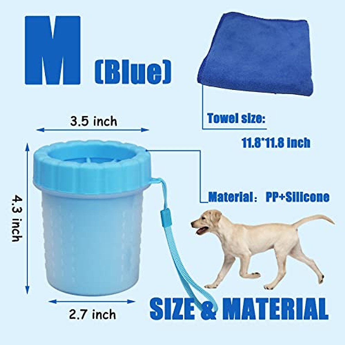 Dog Paw Cleaner-Paw Washer,2 in 1 Paw Cleaner for Dogs with Towel，Suitable for Dogs and Cats (M, Blue)