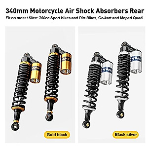 Newsmarts Pair Adjustable 13.5 Inch 340mm ATV Motorcycle Air Shock Absorbers Nitrogen Suspension Universal Fit for ATV UTV Go Kart Quad Dirt Sport Bikes Cafe Racer (Gold and Black)