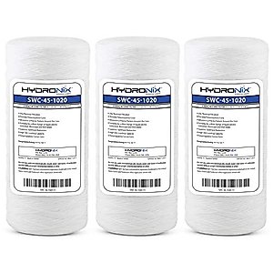Hydronix HX-SWC-45-1020/3 Universal Whole House Sediment String Wound Water Filter Cartridge 4.5" x 10"-20 Micron-3 Pack, White
