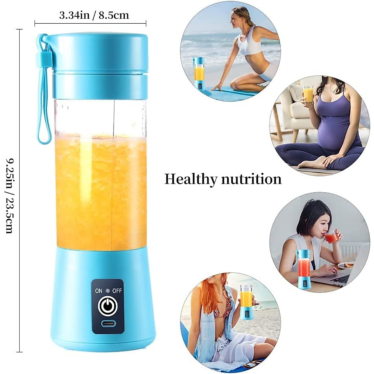 Portable Blender Mixer,Personal Juicer,Smoothies and Shakes Blender,HandCup Fruit Machine Blender 380 ML (Blue, Pink, Purple & Pink Color available) (Blue)