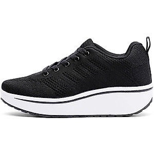 PPXID Women's Platform Fashion Sneakers Breathable Mesh Walking Shoes Lightweight Non Slip Running Shoes-Black 12 US Size